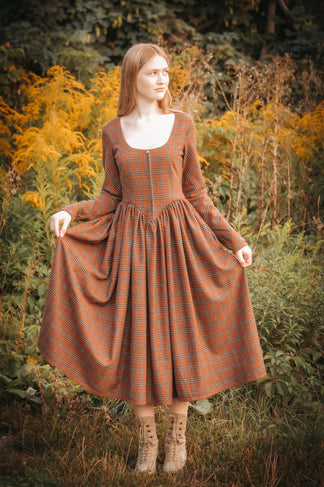 Tartan wool rust Demelza dress – MayaHotenkoDress